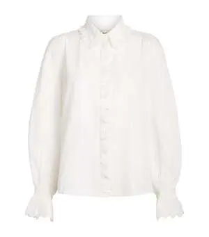 ME+EM Cotton Voile Embroidered Blouse - White