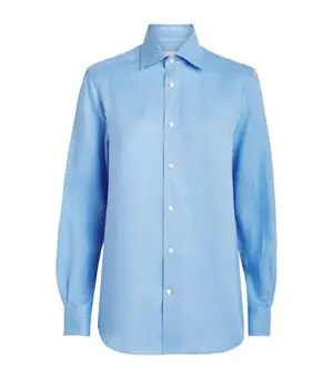 WITH NOTHING UNDERNEATH Linen The Boyfriend Shirt - Blue