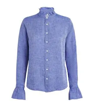 WITH NOTHING UNDERNEATH Linen Kew Blouse - Blue