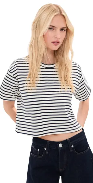 LE BOP Hazel Cropped Tee Navy/white