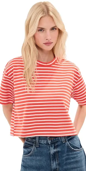 LE BOP Hazel Cropped Tee - Poppy/white