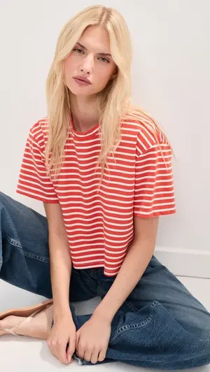 LE BOP Hazel Cropped Tee - Poppy/white