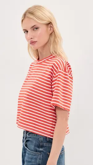 LE BOP Hazel Cropped Tee - Poppy/white