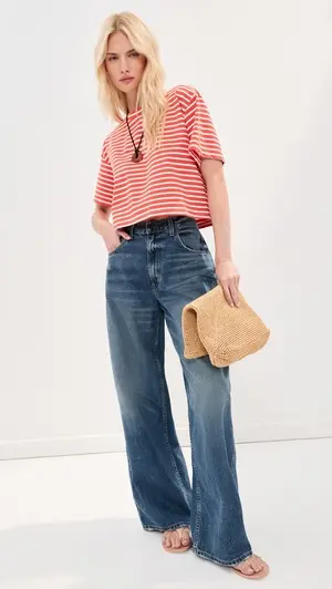 LE BOP Hazel Cropped Tee - Poppy/white