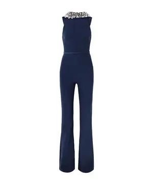SAFIYAA LONDON Satin-trimmed Crepe Jumpsuit - Black