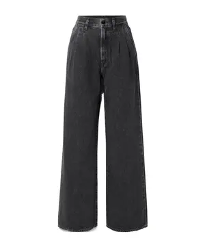 GOLDSIGN Pleated High-rise Wide-leg Jeans - Black