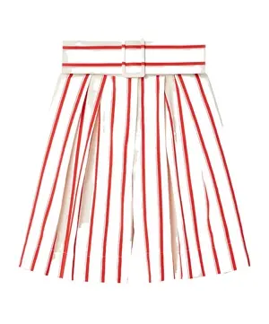 Rosie Assoulin Belted Pleated Striped Herringbone Cotton-blend Shorts - Red