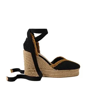 CastaÑer Lurex-trimmed Canvas Wedge Espadrilles - Black
