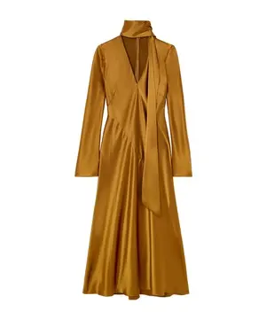 Galvan Tie-detailed Satin Midi Dress - Brown