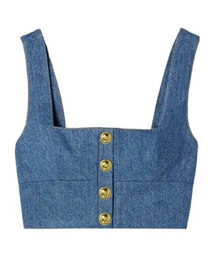 Adam Lippes Button-embellished Cropped Denim Top - No