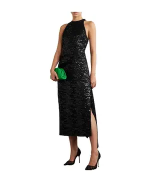 EMILIA WICKSTEAD Cheska Asymmetric Sequined Mesh Midi Dress