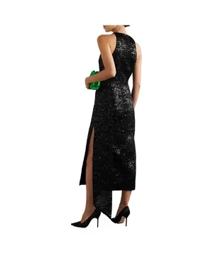 EMILIA WICKSTEAD Cheska Asymmetric Sequined Mesh Midi Dress