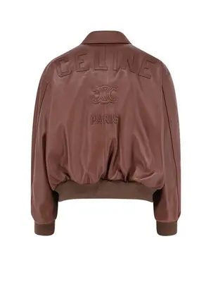 Celine Collared Long-sleeved Leather Jacket