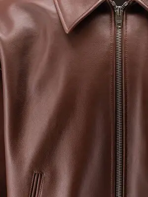 Celine Collared Long-sleeved Leather Jacket