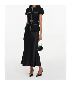 SELF-PORTRAIT Boucle Crystal Trim Satin Midi Dress