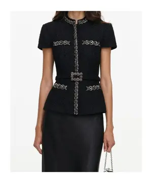 SELF-PORTRAIT Boucle Crystal Trim Satin Midi Dress
