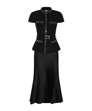 SELF-PORTRAIT Beaded Trim Peplum Dress