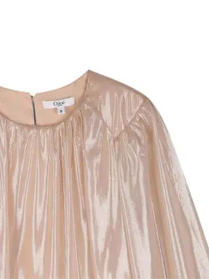 Chloé Metallic-effect Long-sleeve Pleated Silk Dress