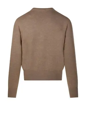 AMI Paris V-neck Cardigan With Embroidered Logo - Brown