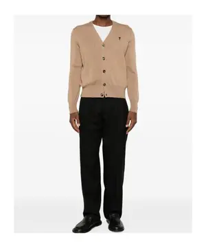 AMI Paris V-neck Cardigan With Embroidered Logo - No