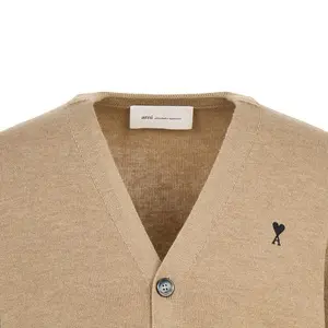 AMI Paris V-neck Cardigan With Embroidered Logo - No
