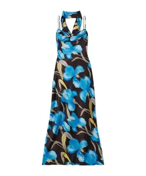 Rebecca Vallance Draped Printed Satin Gown - Blue