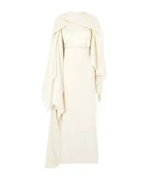 Solace Cape-effect Belted Satin And Crepe Gown
