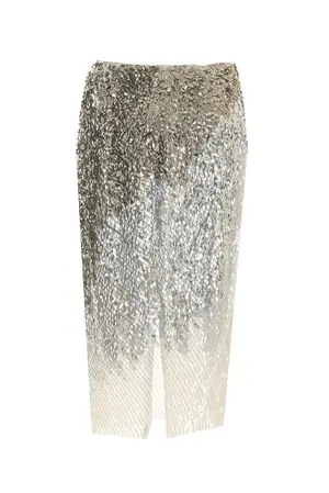 Elisabetta Franchi Sequinned Tulle Midi Skirt - Ivory