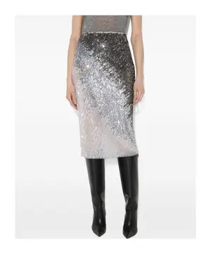 Elisabetta Franchi Sequinned Tulle Midi Skirt - Ivory