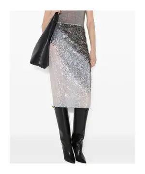 Elisabetta Franchi Sequinned Tulle Midi Skirt - Ivory