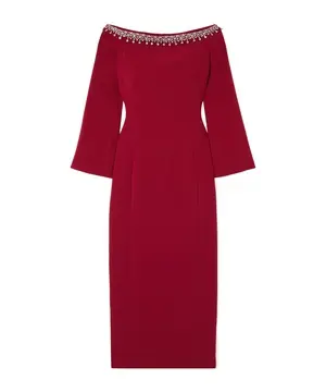 Jenny Packham Off-the-shoulder Embellished Cady Midi Dress