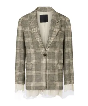 Liu Jo Check Blazer With Lace Details - Beige Check
