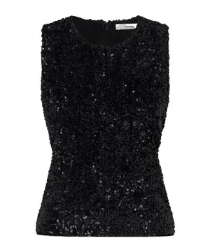 Adam Lippes Black Round-neck Sleeveless Sequin Top - No