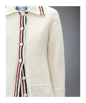 Thom Browne Cardigan With Striped Collar And Dachshund Applique - White