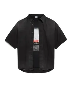 Balenciaga The Door Denim Hybrid Short Sleeve Shirt - Black