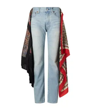 Junya Watanabe Scarf-detailed Fringed Mid-rise Straight-leg Jeans - No