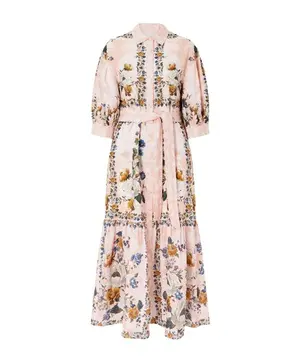 Borgo De Nor Belted Printed Linen And Cotton-blend Midi Dress - No