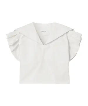 PUSHBUTTON Ruffled Cotton-poplin Blouse - No