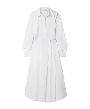 LAFAYETTE 148 NEW YORK Draped Cotton-poplin Midi Shirt Dress