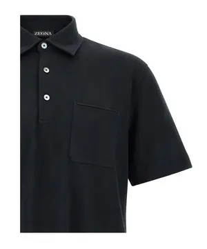 Zegna Chest Pocket Short-sleeved Polo Shirt - Blue