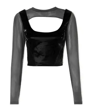 Alexander McQueen Cropped Striped Woven And Vinyl Tank