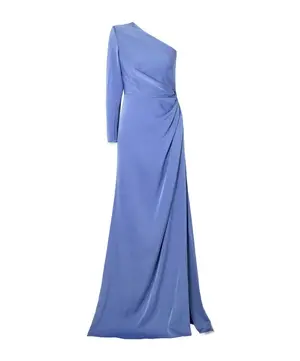 Alex Perry One-shoulder Gathered Satin-crepe Gown - Blue