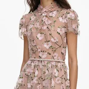 SELF-PORTRAIT Short Sleeve Embroidered Tiered Midi Dress