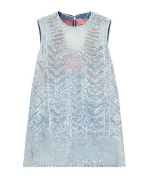 DIESEL® Mini Dress In Microstone Devore Denim - Blue