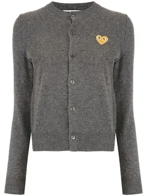 Play Comme Des Garcon Logo-patch Knitted Cardigan - Gray