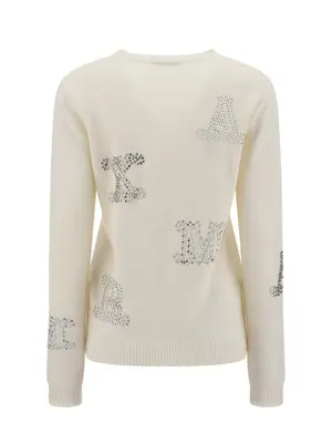 Max Mara Cashmere Long-sleeved Sweater With Embellished Lettering - White