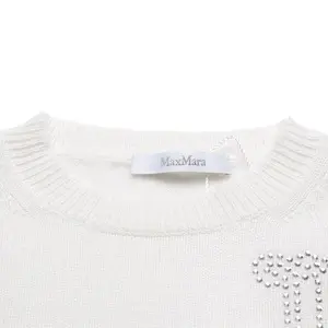 Max Mara Cashmere Long-sleeved Sweater With Embellished Lettering - White