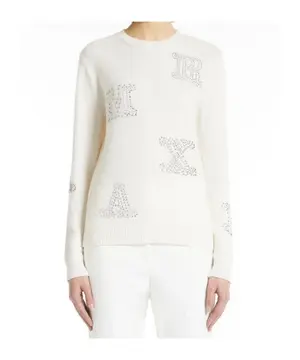 Max Mara Cashmere Long-sleeved Sweater With Embellished Lettering - White