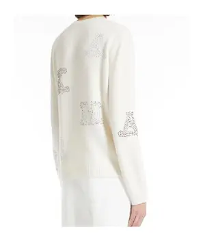 Max Mara Cashmere Long-sleeved Sweater With Embellished Lettering - White