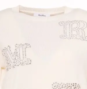 Max Mara Cashmere Long-sleeved Sweater With Embellished Lettering - White